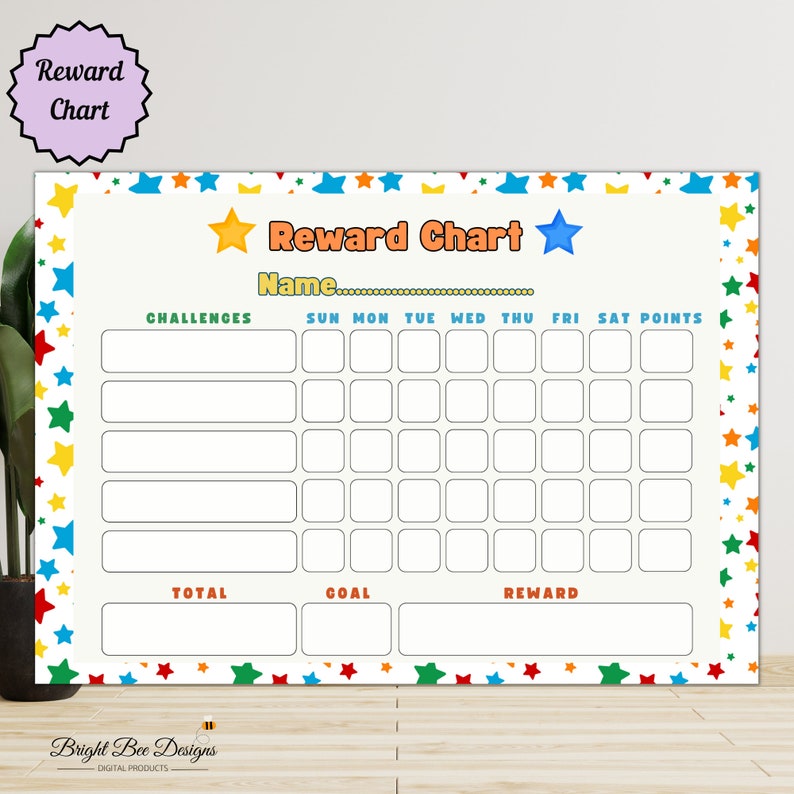 Printable Star Reward Chart, Printable PDF Toddler Behavioural Chart,daily Chore Chart,kids ...