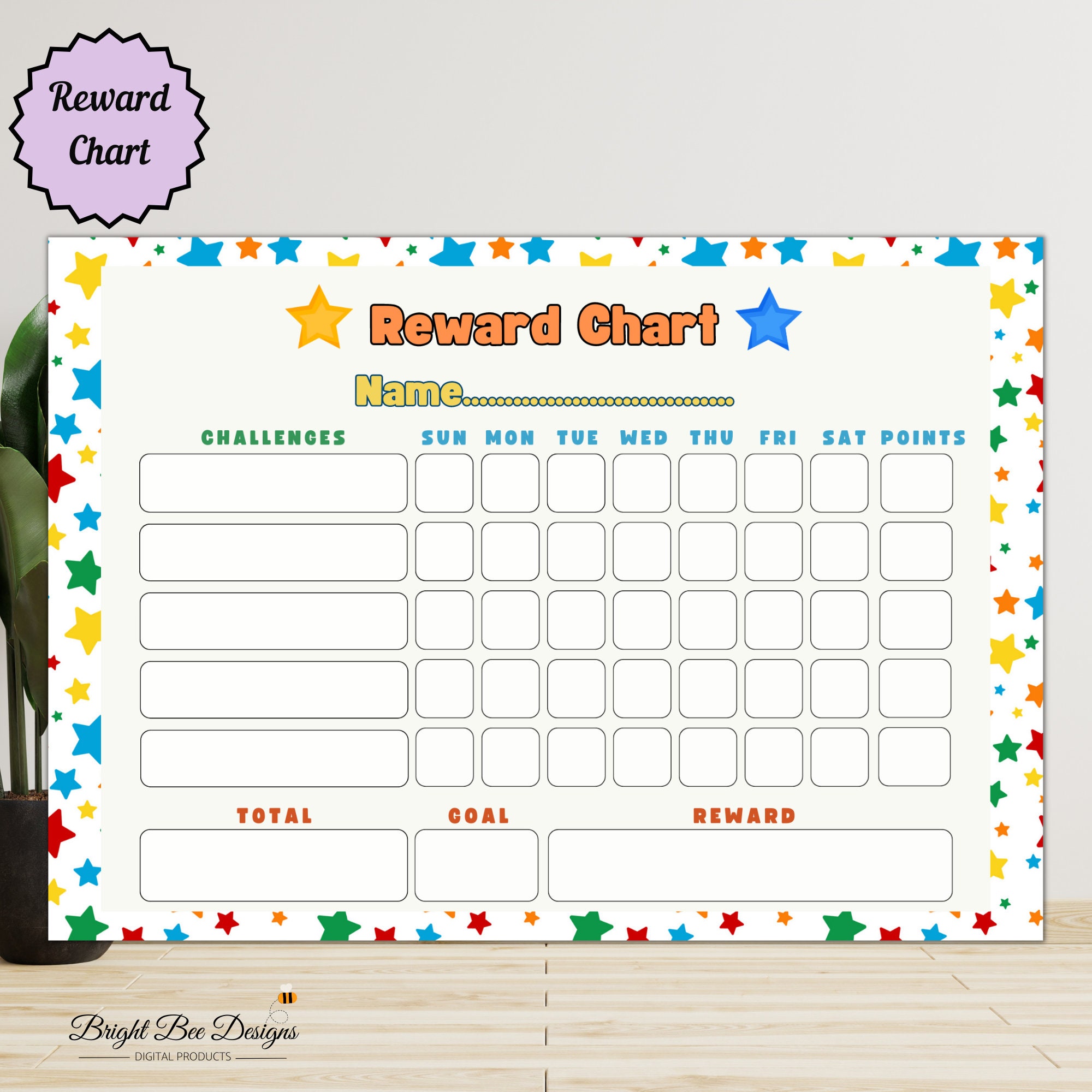 Printable Star Reward Chart, Printable PDF Toddler Behavioural Chart,daily Chore Chart,kids ...