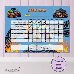 Printable Monster Truck Reward Chart, Printable PDF Monster Truck ...