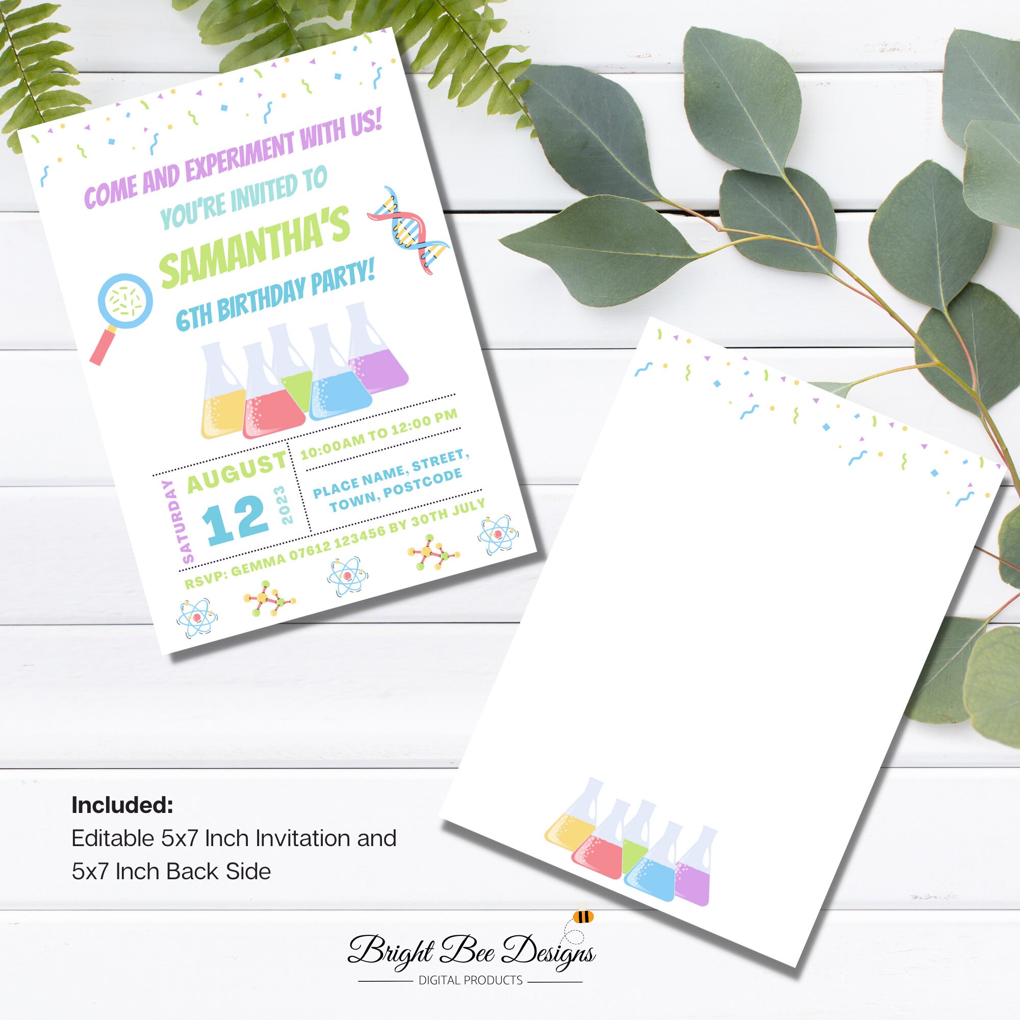 Editable Girls Science Birthday Party Invitation Template, Printable ...
