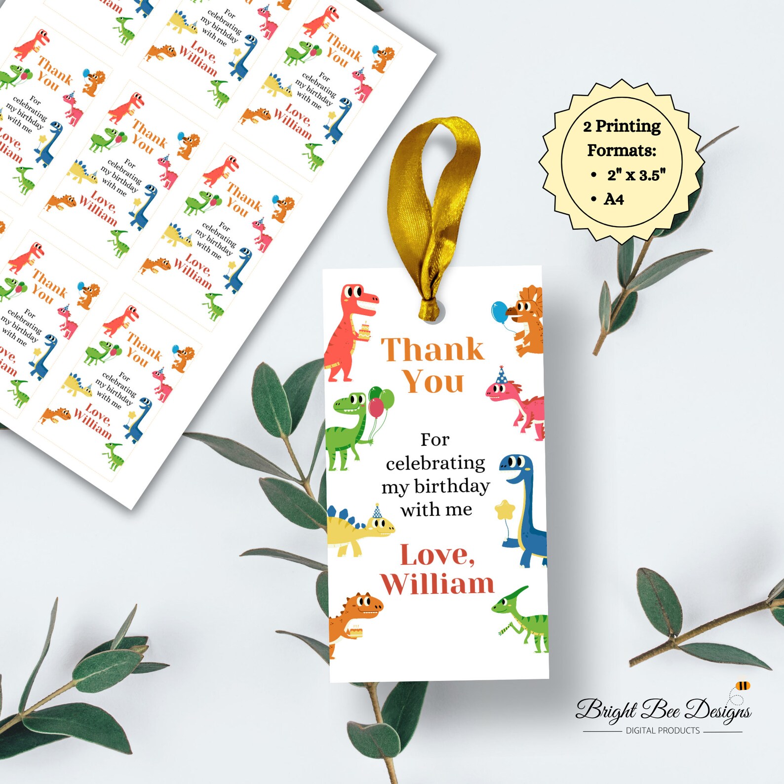 Dinosaur Party Favor Bag Tags, Dinosaur Thank You Tags, Editable ...