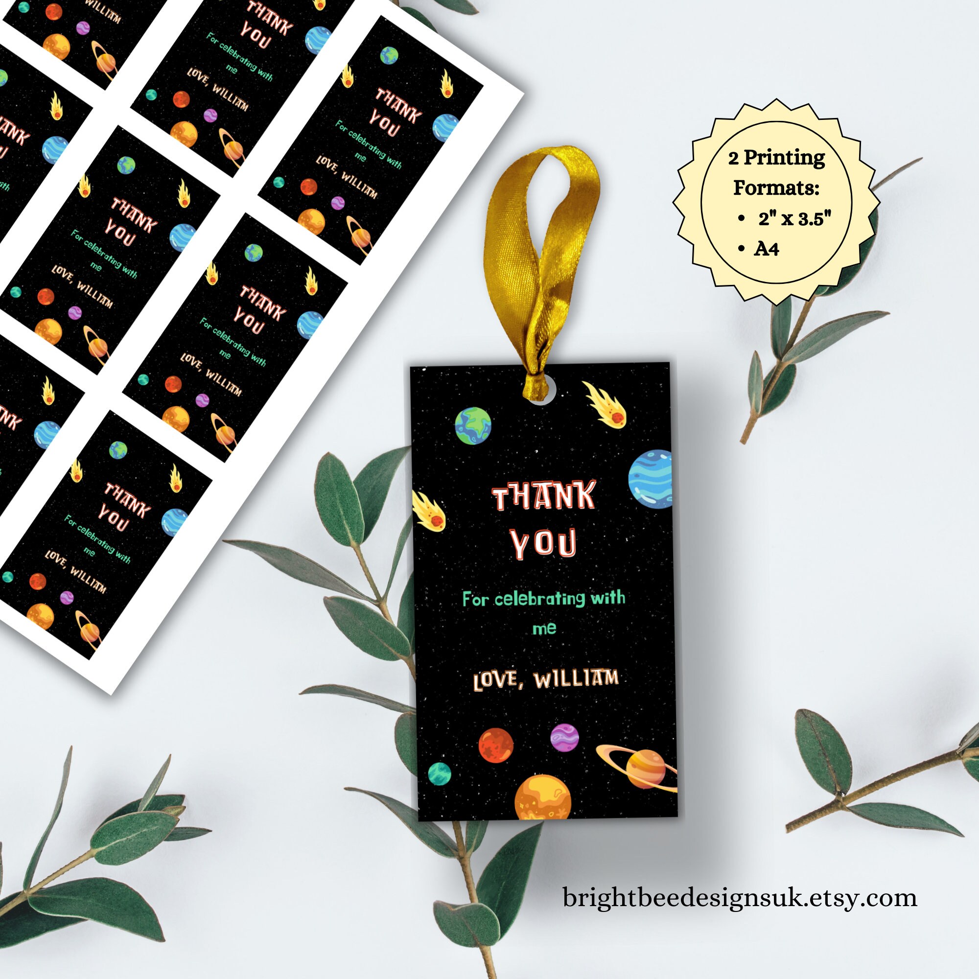 Printable Space Thank You Tags, Kids Space Birthday Tags, Editable ...
