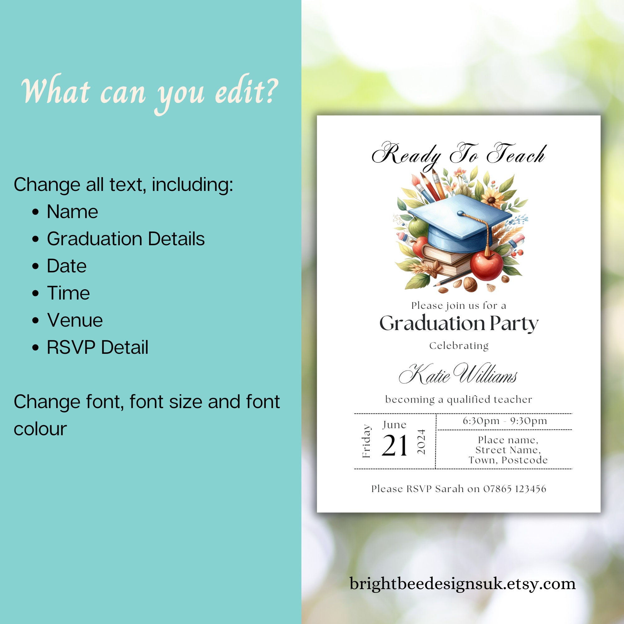 Teacher Graduation Invitation Template, Printable Graduation Party ...