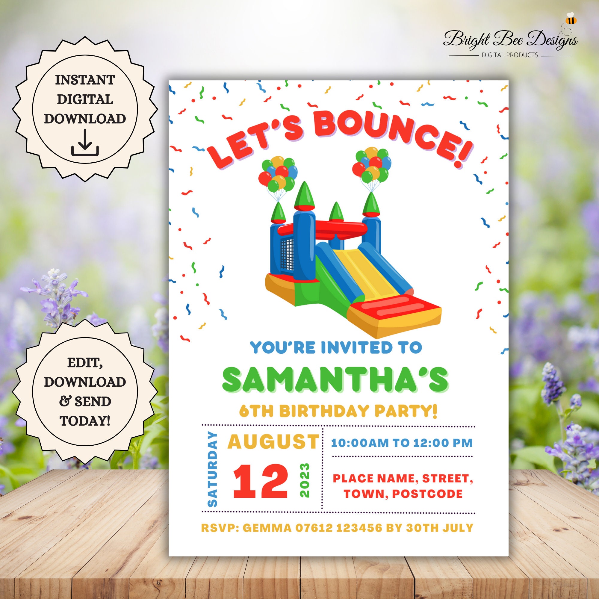 Bounce Birthday Party Invitation for Kids. Printable Bouncy Castle ...