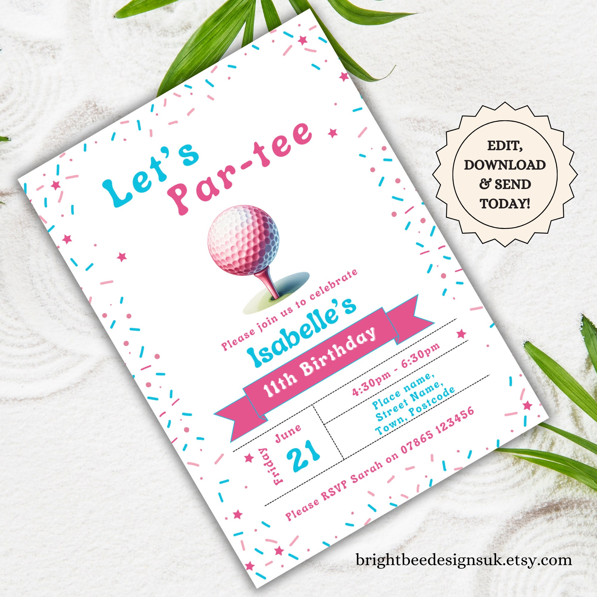 Editable Golf Birthday Party Invitation Template, Girls Golf Birthday ...