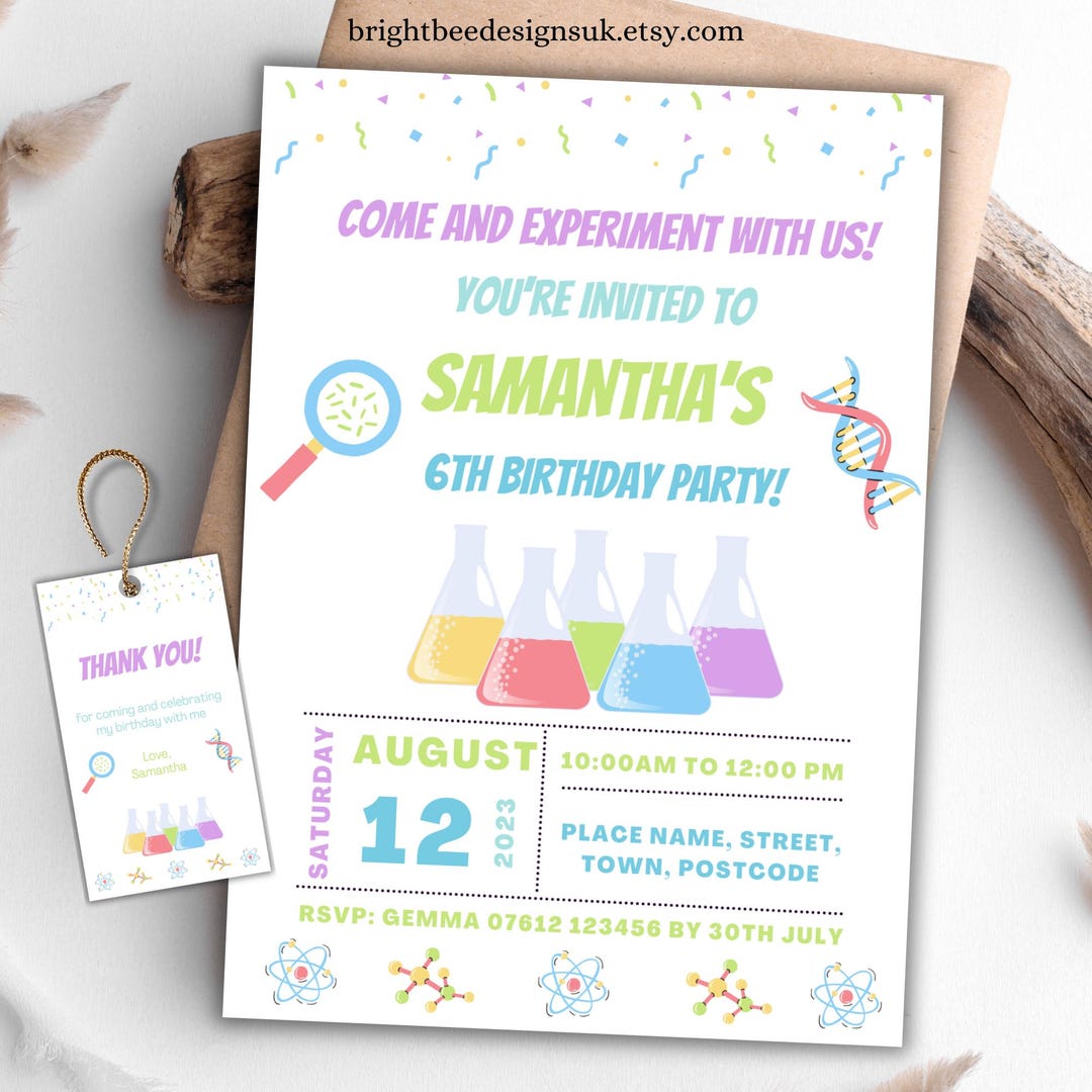 Girls Science Birthday Party Invitation Template, Printable Kids ...