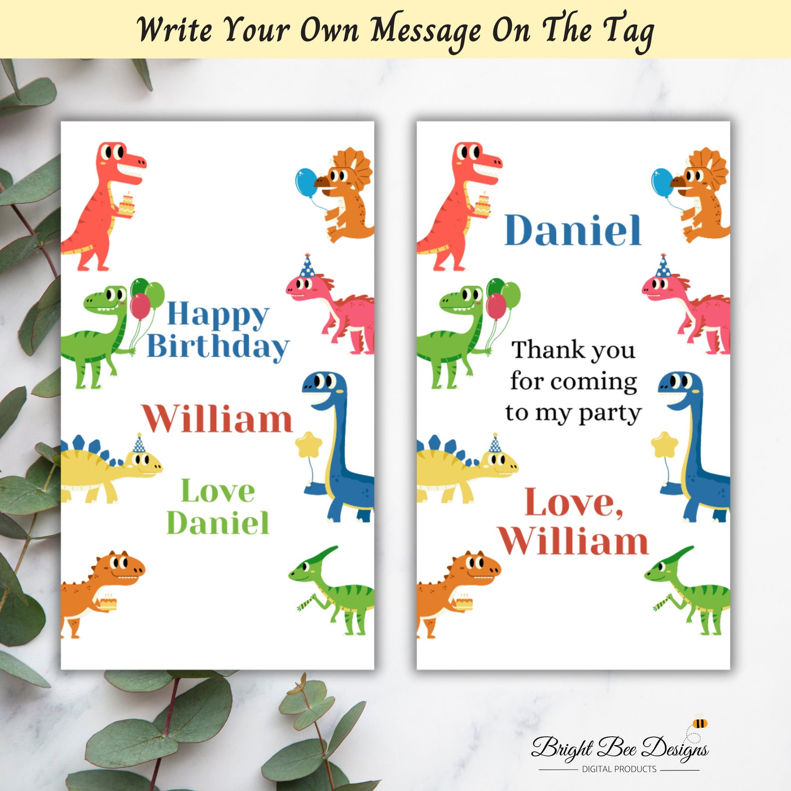 Dinosaur Party Favor Bag Tags, Dinosaur Thank You Tags, Editable ...