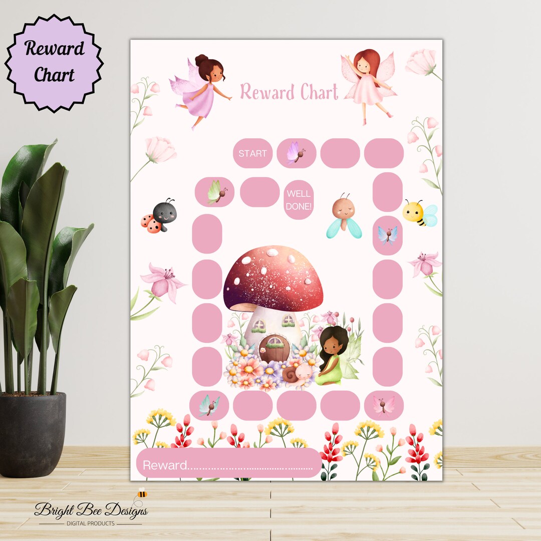 Printable Girls Reward Chart, Fairy Garden Sticker Daily Chore Chart ...