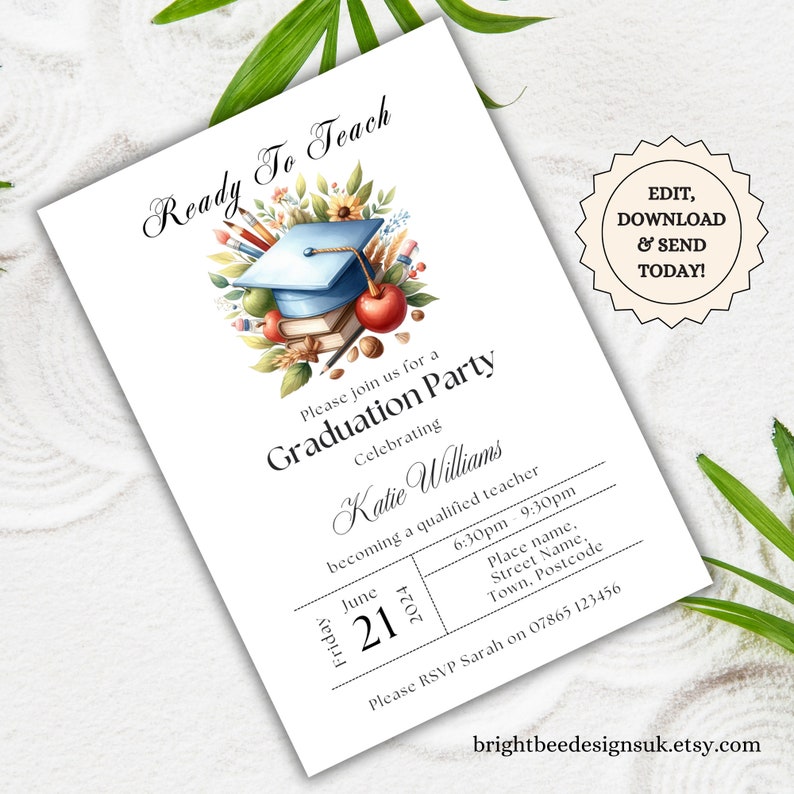 Teacher Graduation Invitation Template, Printable Graduation Party ...