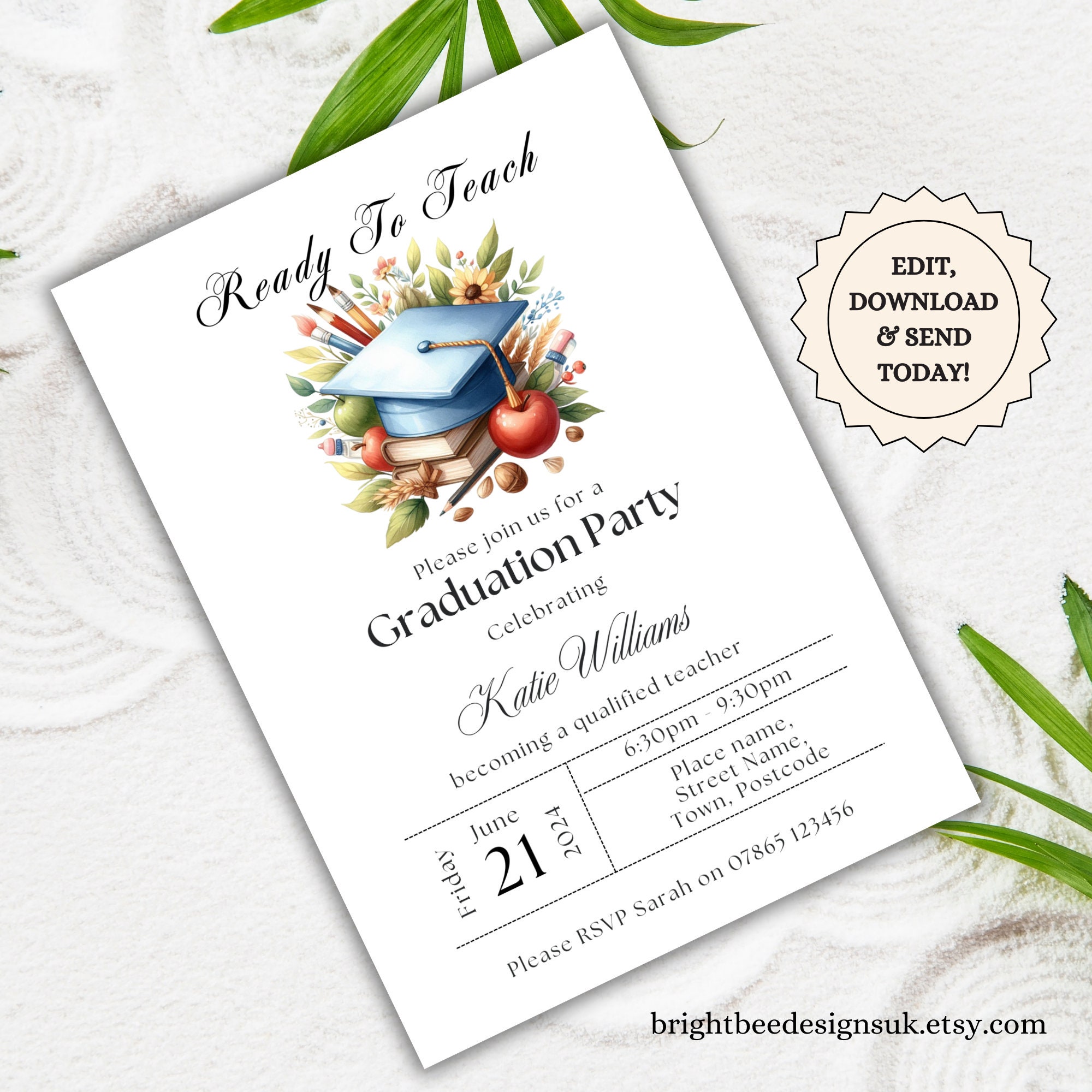 Teacher Graduation Invitation Template, Printable Graduation Party ...