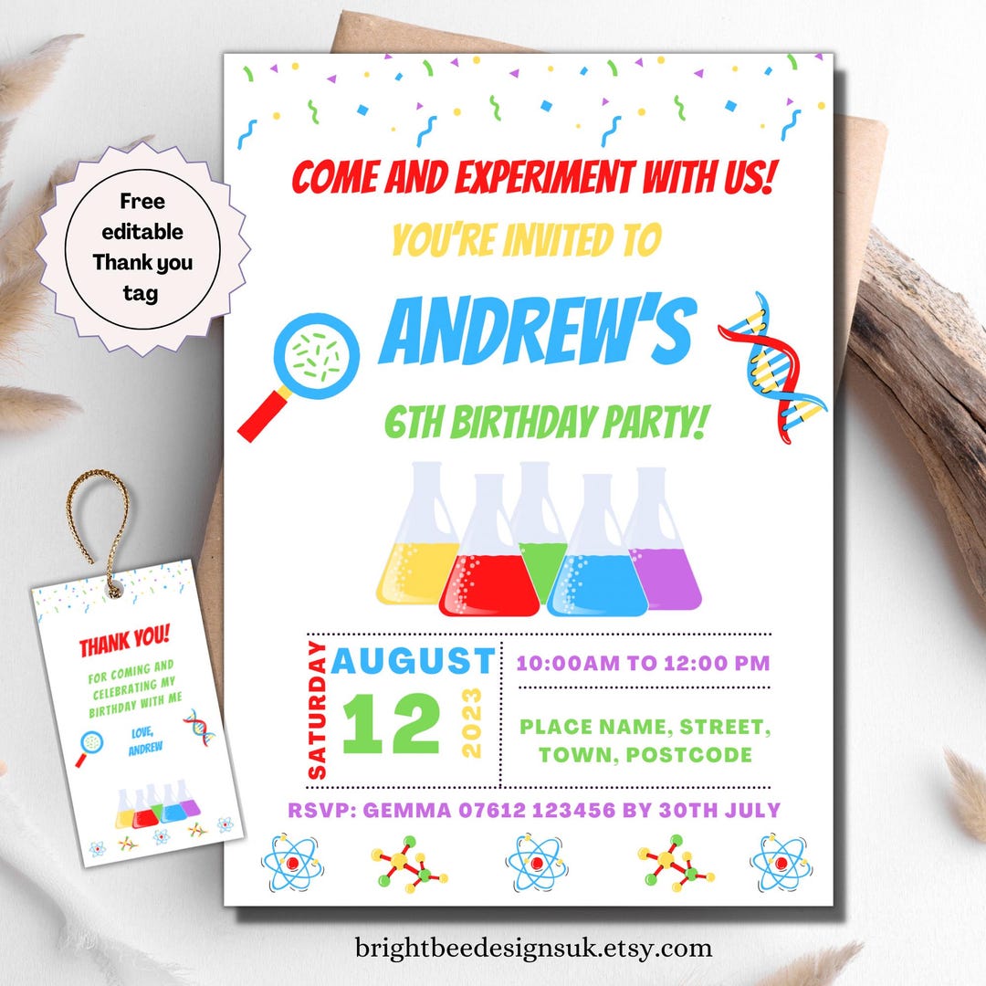 Science Birthday Invitation Template, Printable Mad Scientist Party ...