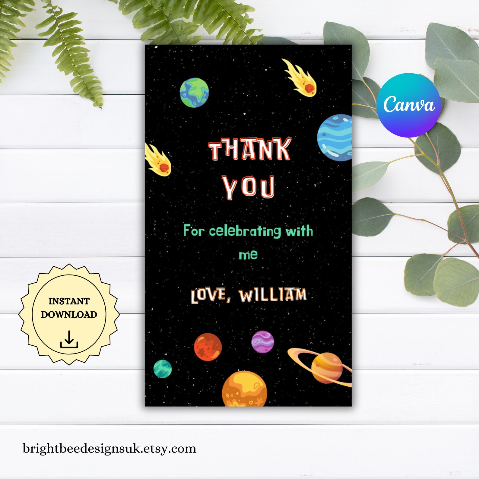Printable Space Thank You Tags, Kids Space Birthday Tags, Editable ...