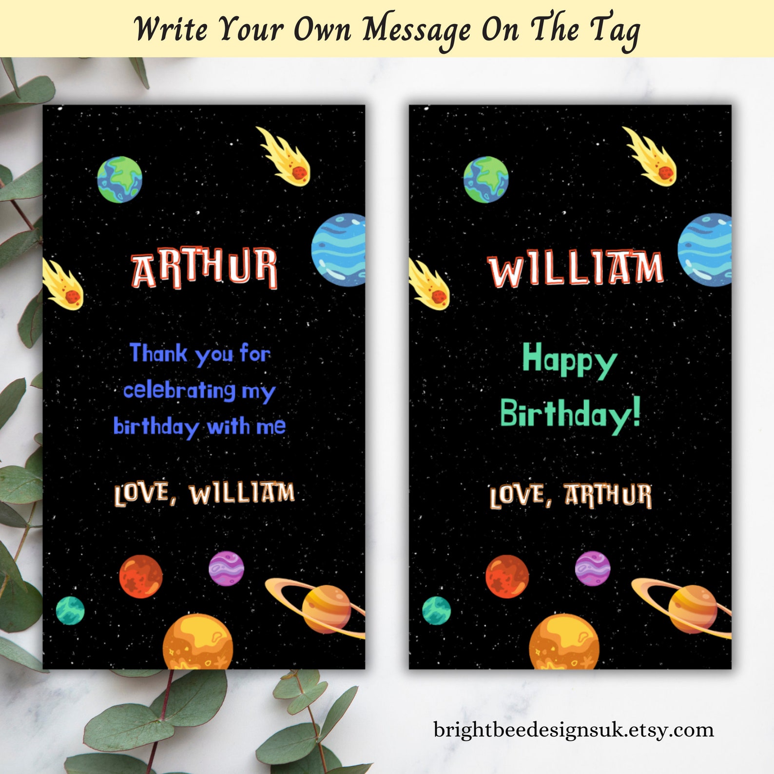 Printable Space Thank You Tags, Kids Space Birthday Tags, Editable ...