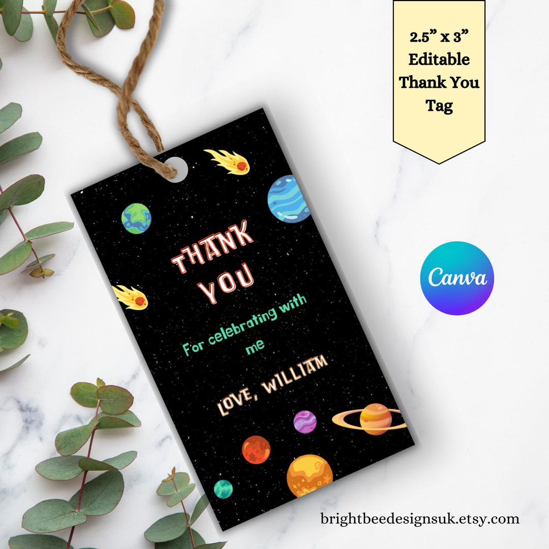 Printable Space Thank You Tags, Kids Space Birthday Tags, Editable ...