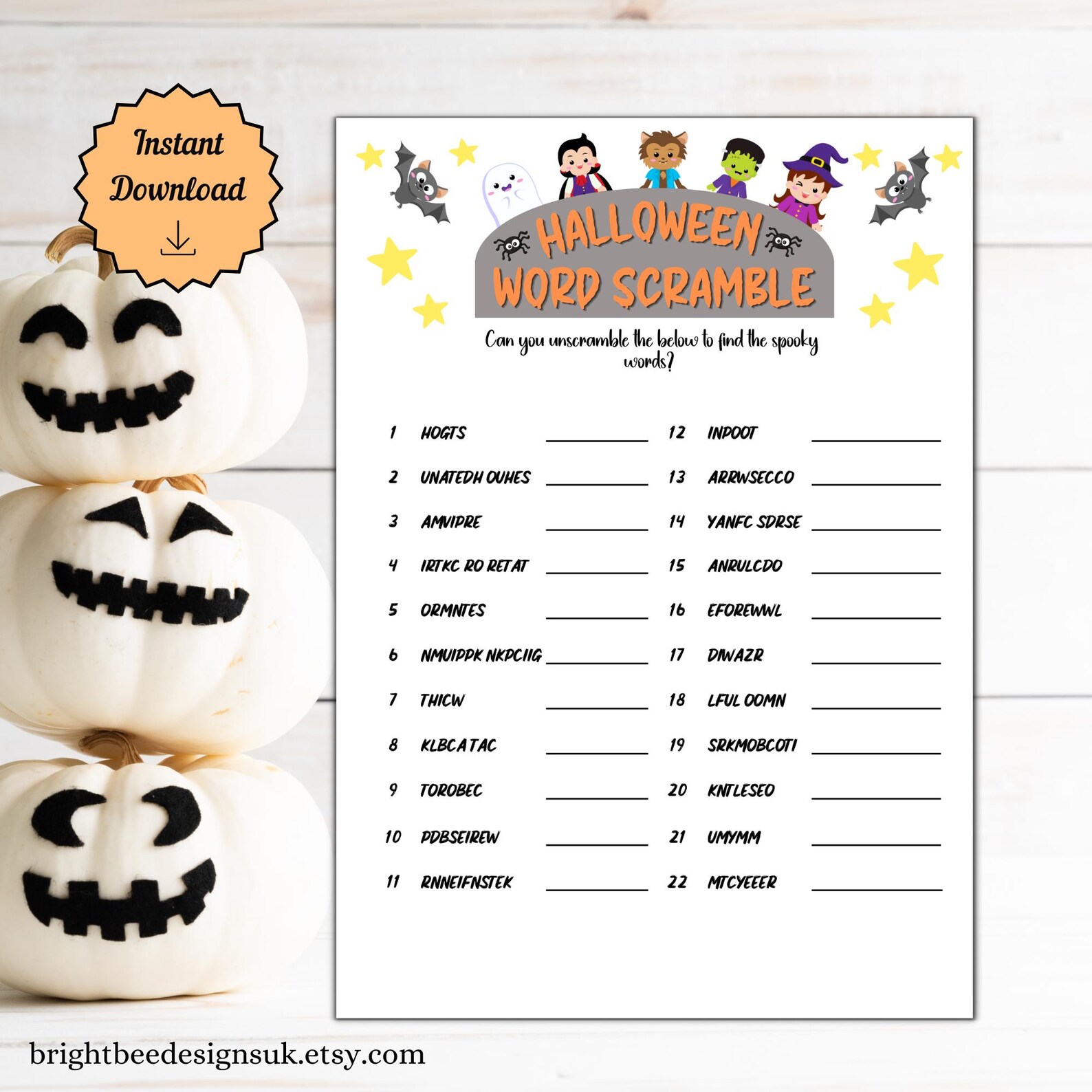 Halloween Word Scramble, Printable Activity for Kids Teens and Adults ...