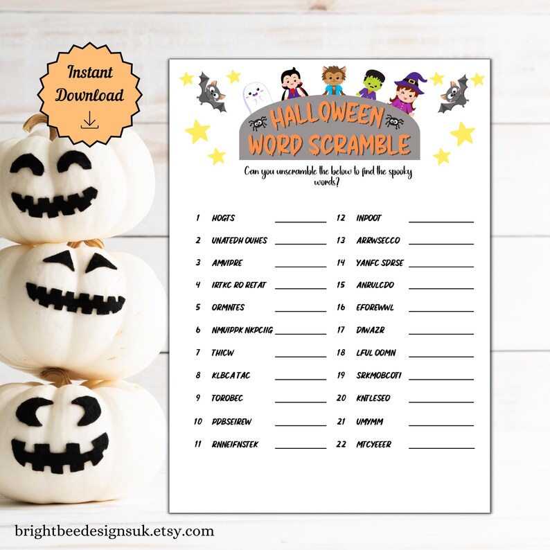 Halloween Word Scramble, Printable Activity for Kids Teens and Adults ...