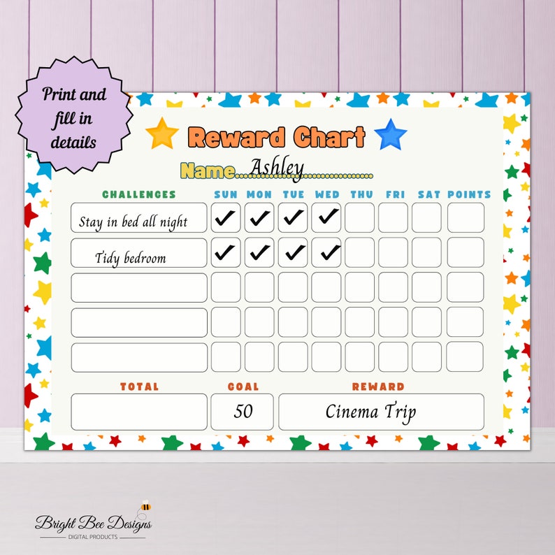 Printable Star Reward Chart, Printable PDF Toddler Behavioural Chart,daily Chore Chart,kids ...