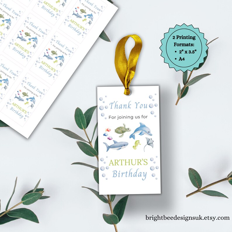 Printable Under the Sea Thank You Tags, Birthday Party Favor Tags ...
