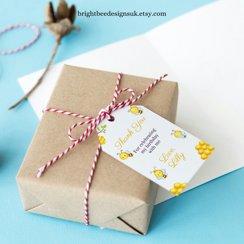 Bee Thank You Gift Tag, Printable Kids Birthday Party Favor Tag, Honey ...