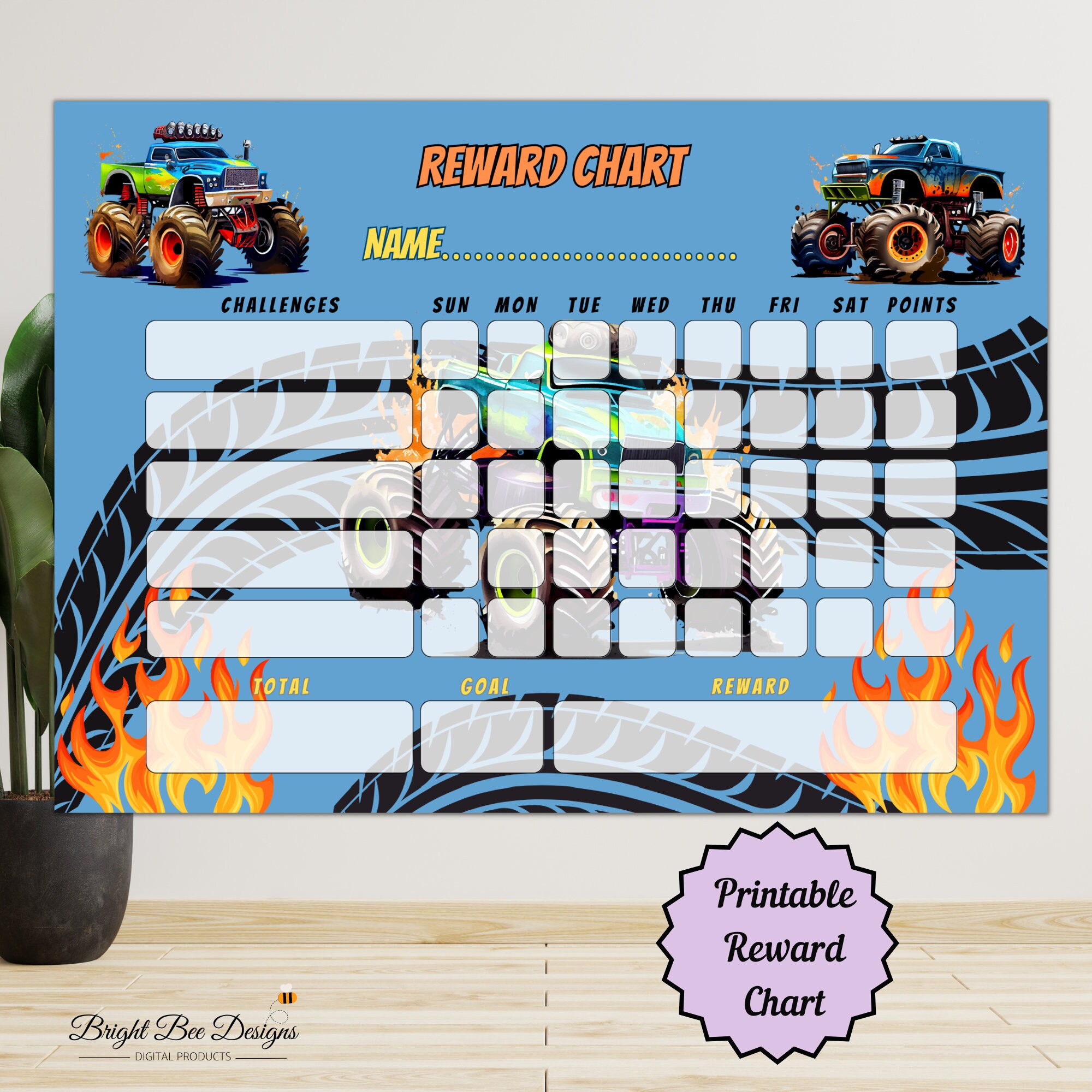 Printable Monster Truck Reward Chart, Printable PDF Monster Truck ...