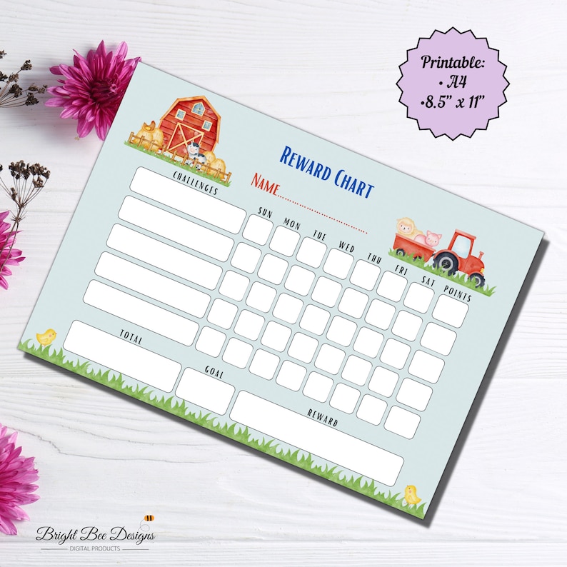 Printable Farm Reward Chart, Printable PDF Farm Animal Behavioural ...