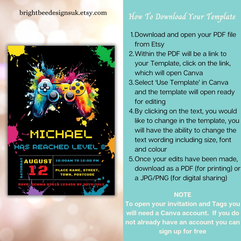 Gaming Party Invite Printable Template, Video Gaming Birthday ...