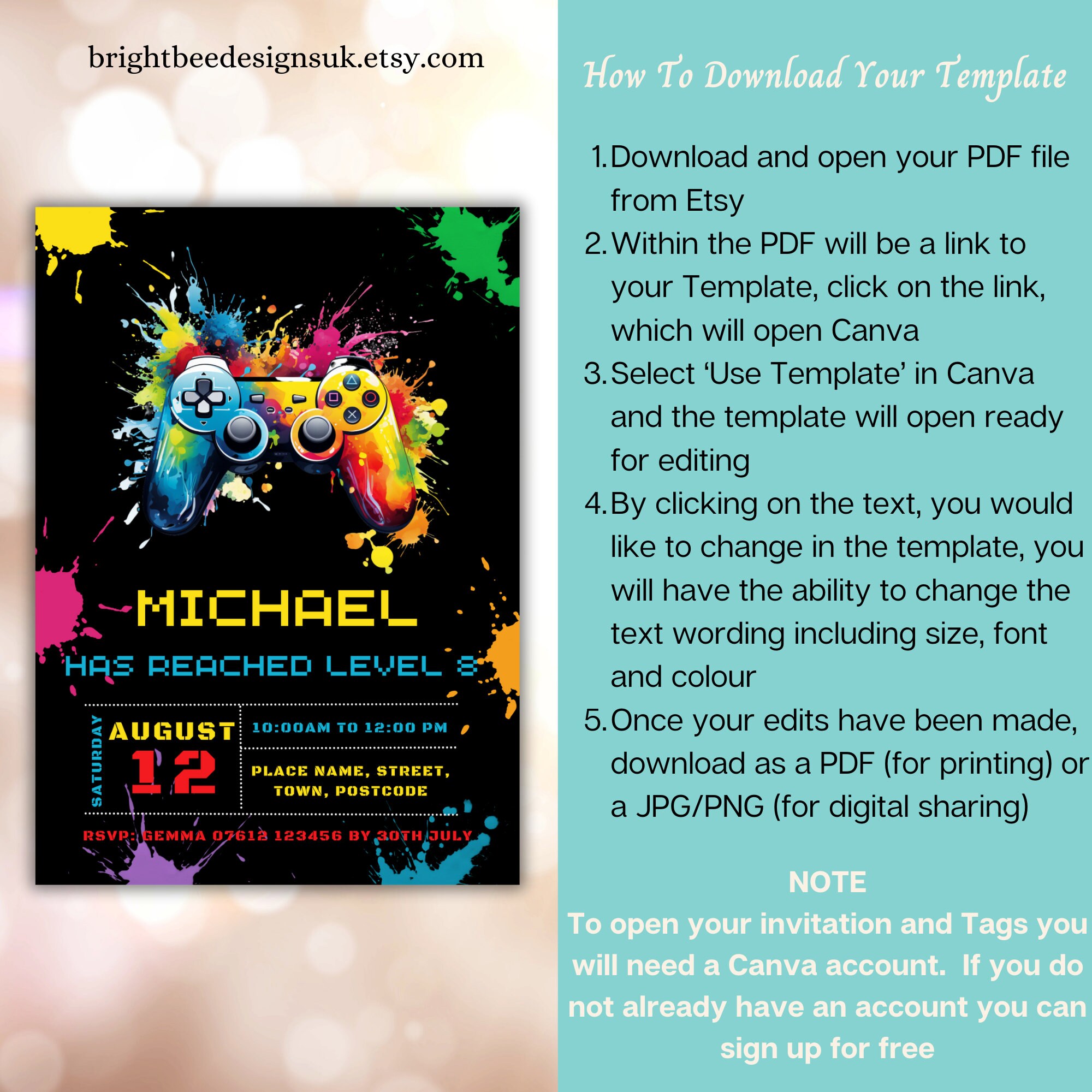 Gaming Party Invite Printable Template, Video Gaming Birthday ...