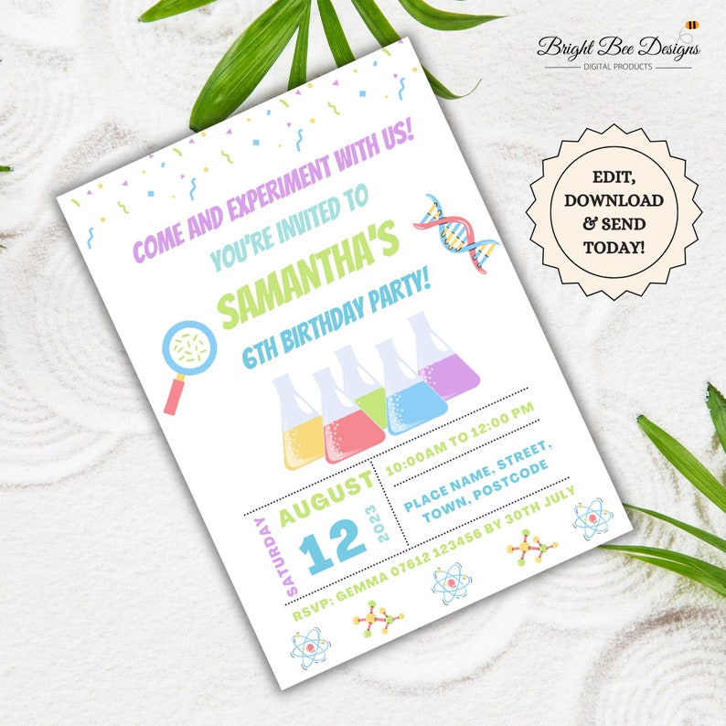 Editable Girls Science Birthday Party Invitation Template, Printable ...