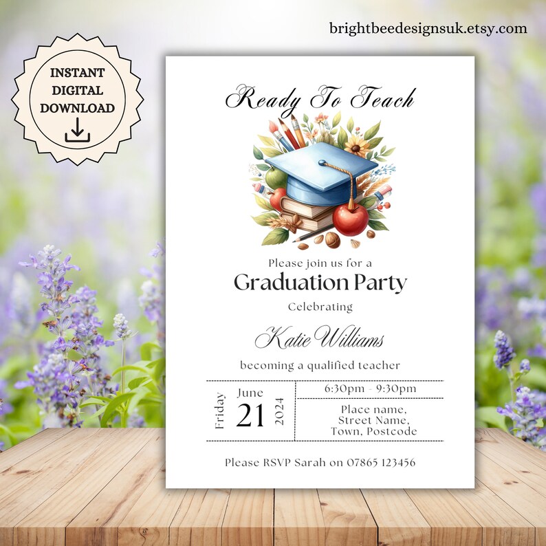 Teacher Graduation Invitation Template, Printable Graduation Party ...