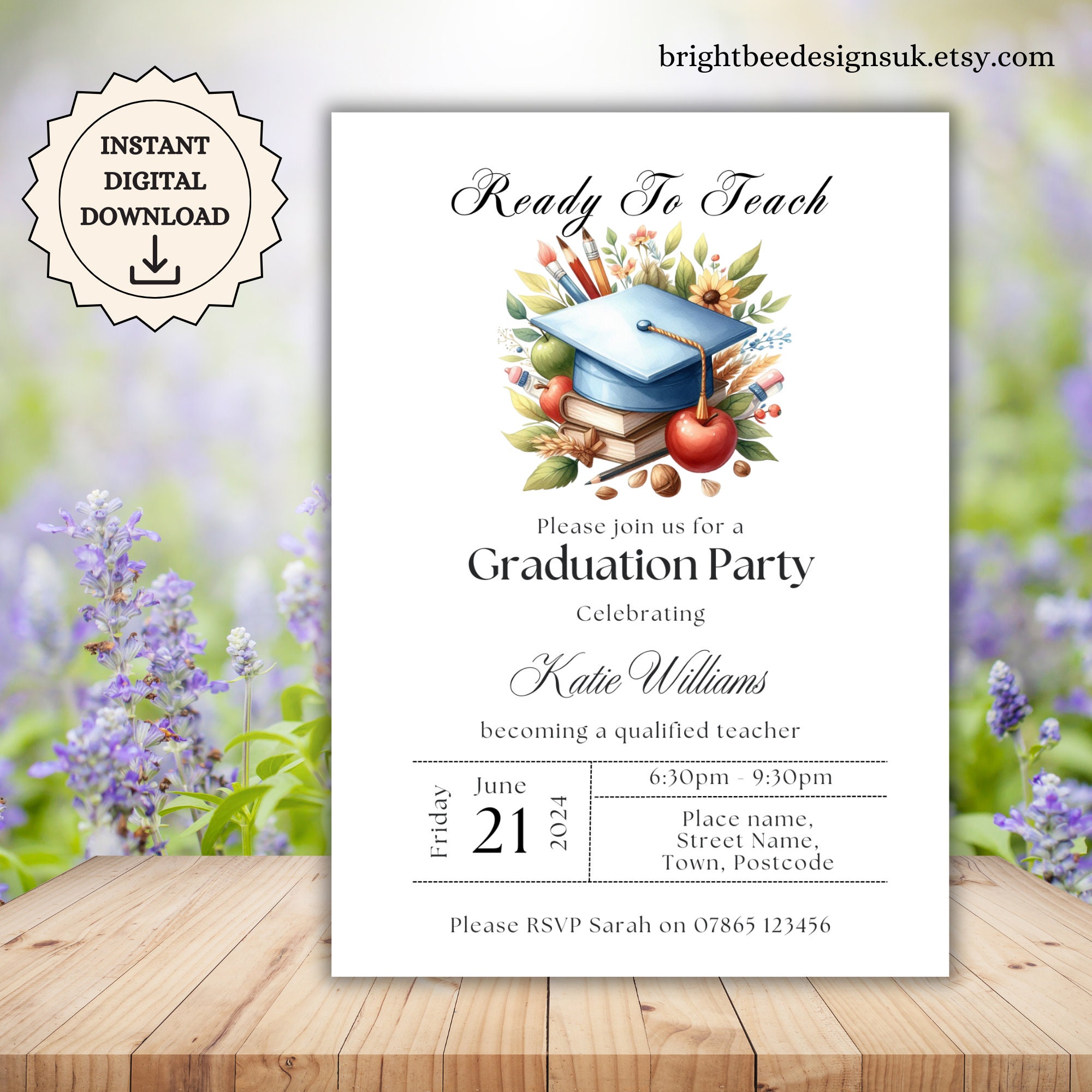 Teacher Graduation Invitation Template, Printable Graduation Party ...