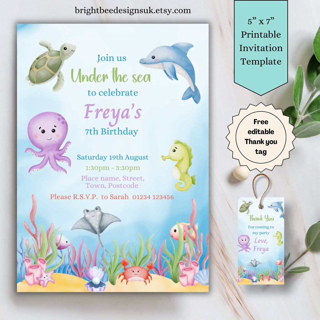Printable Under the Sea Kids Birthday Party Invitation Template ...