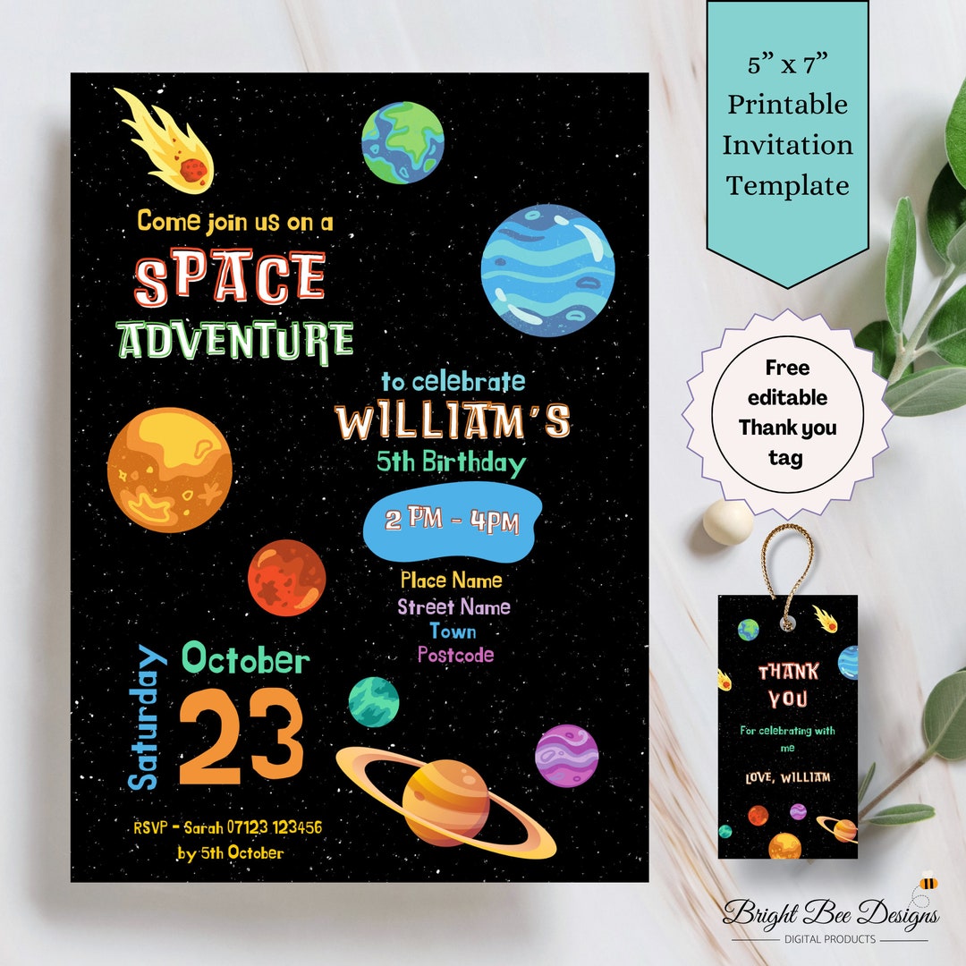 Printable Kids Space Birthday Party Invitation Template, Editable Outer ...