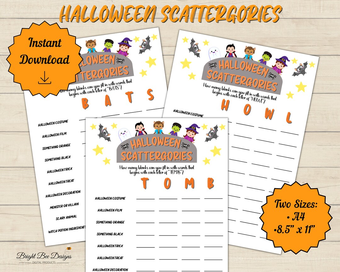 Printable Halloween Activity Sheet Scattergories Game Bundle - Etsy