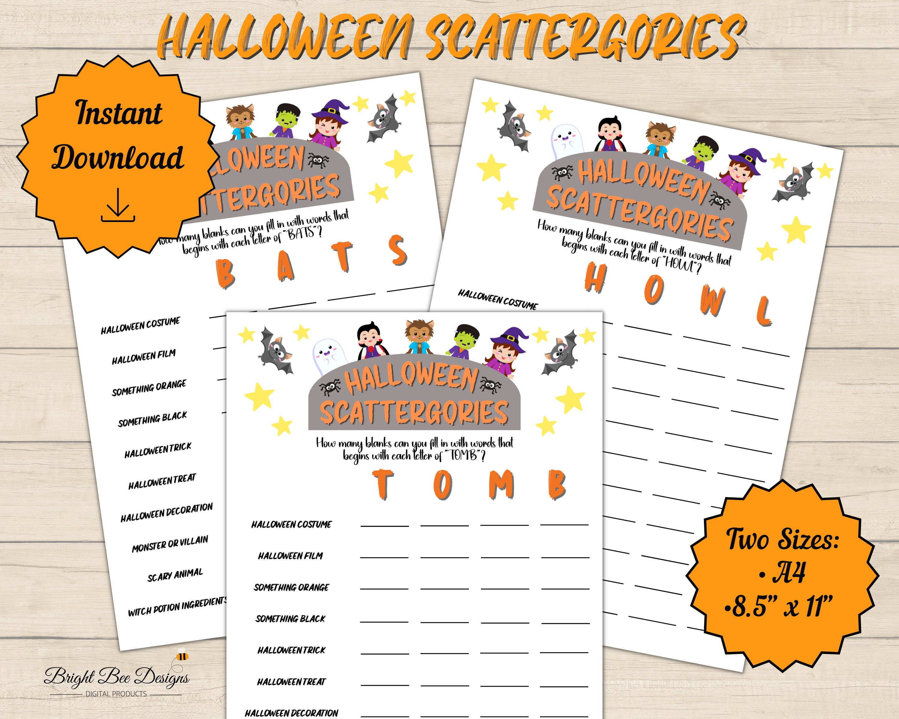 Printable Halloween Activity Sheet Scattergories Game Bundle - Etsy