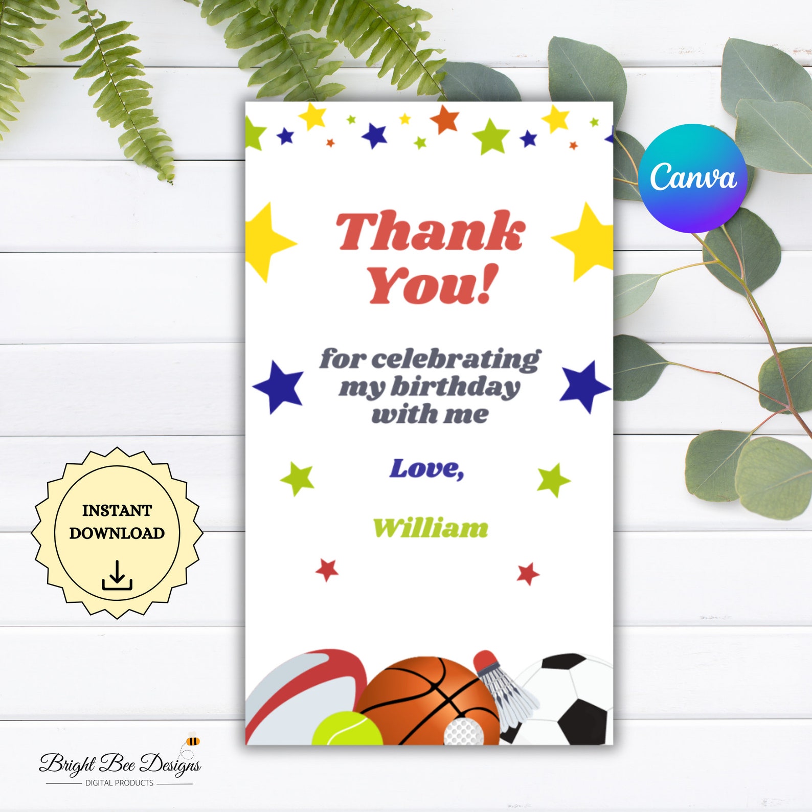 Printable Sports Party Favor Tag, Sporty Birthday Party Thank You Tag ...