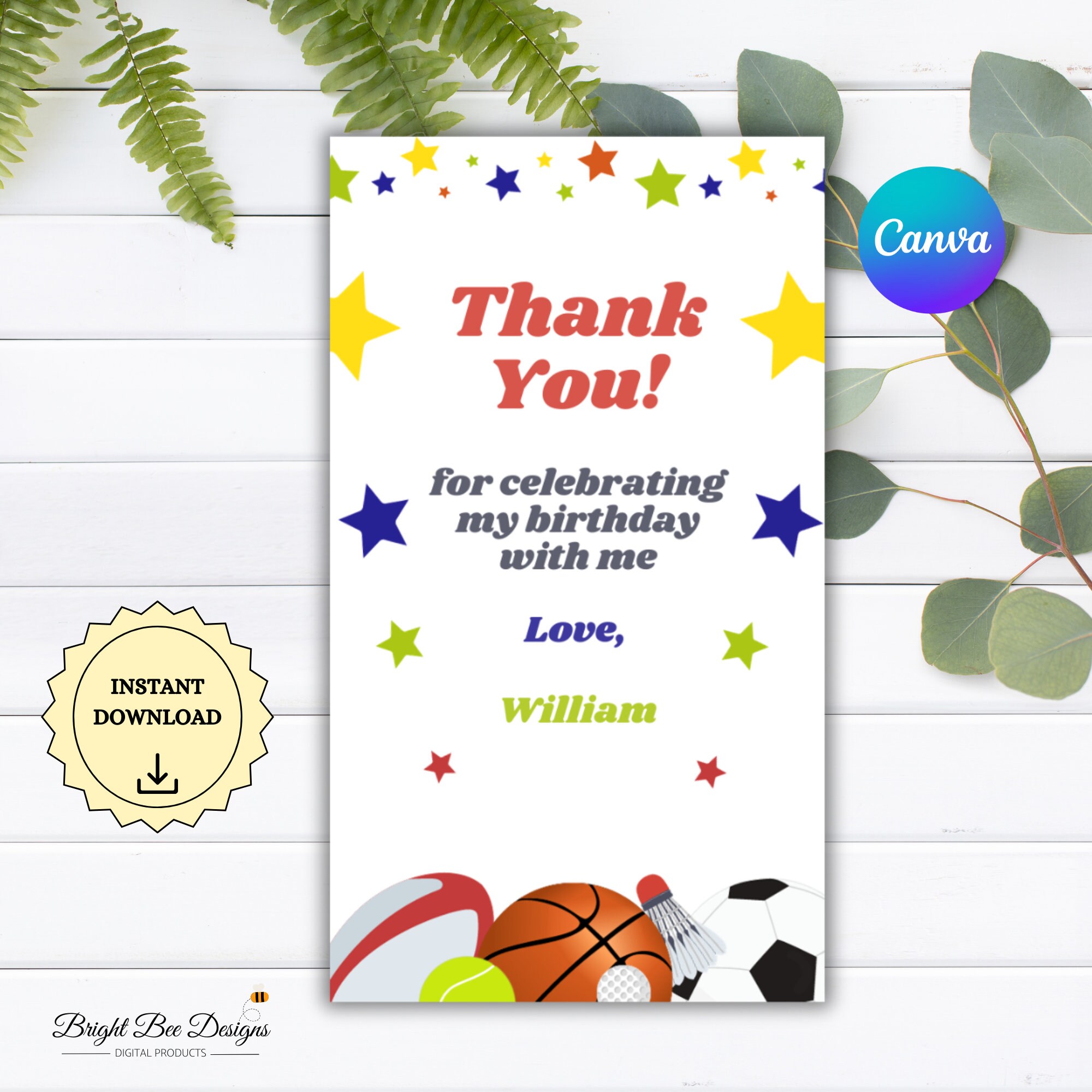 Printable Sports Party Favor Tag, Sporty Birthday Party Thank You Tag ...