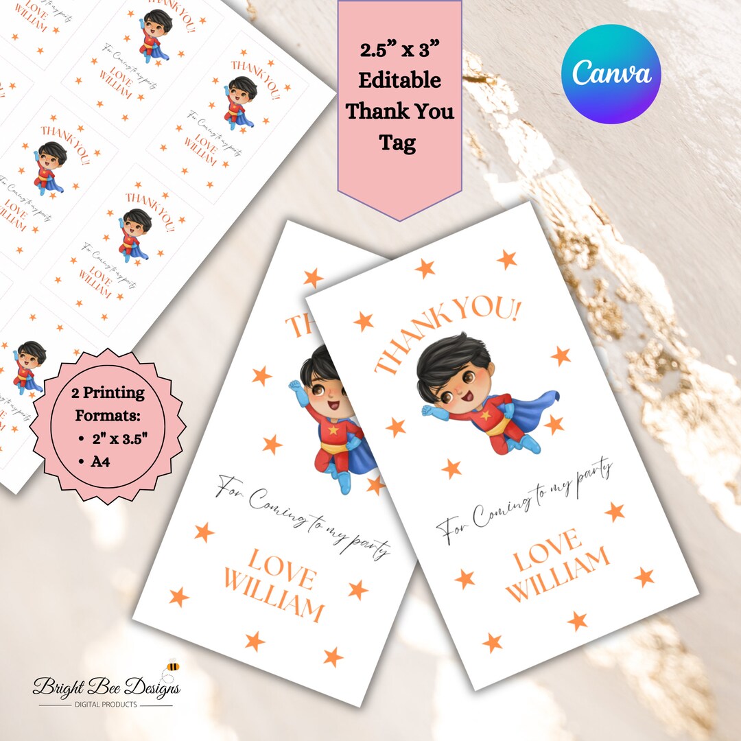 Editable Superhero Gift Tag for Boys. Printable Thank You Tag - Etsy