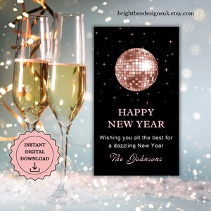 Editable Happy New Year Gift Tags, Printable NYE Disco Ball Party Favor ...