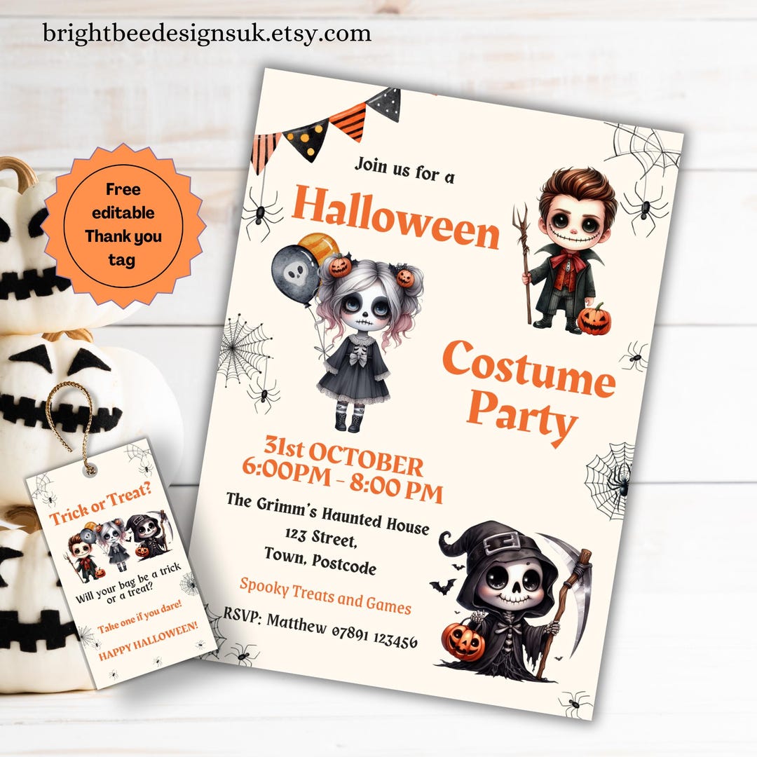 Printable Children's Costume Party Invite, Cute Halloween Birthday ...