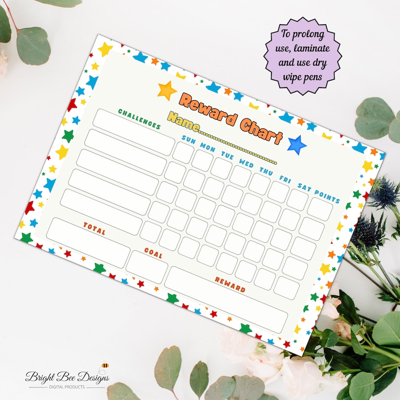 Printable Star Reward Chart, Printable PDF Toddler Behavioural Chart,daily Chore Chart,kids ...