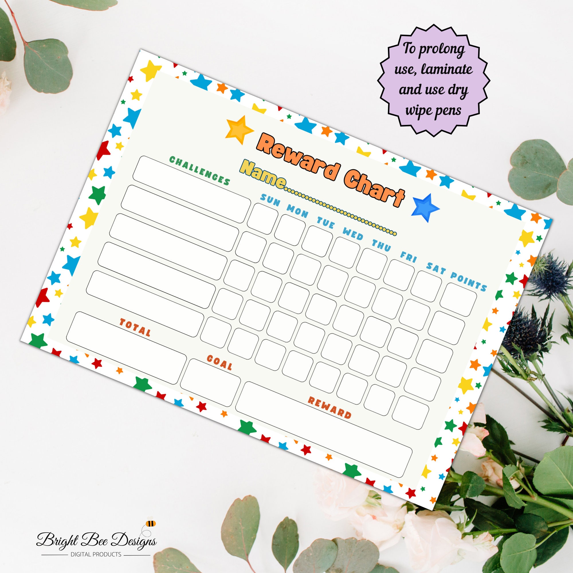 Printable Star Reward Chart, Printable PDF Toddler Behavioural Chart,daily Chore Chart,kids ...