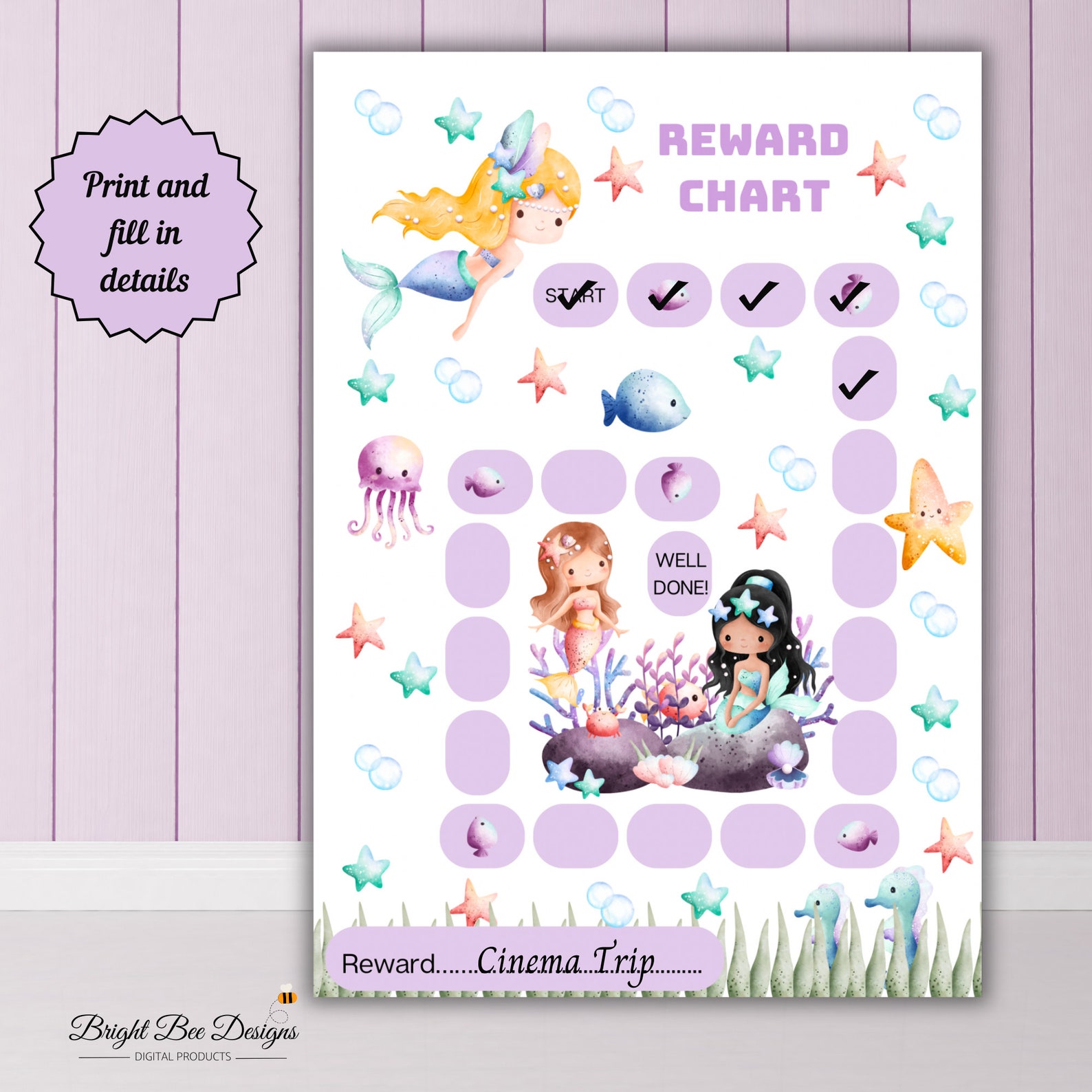 Mermaid Reward Chart, Printable Girls Chore Chart, Mermaid Potty ...