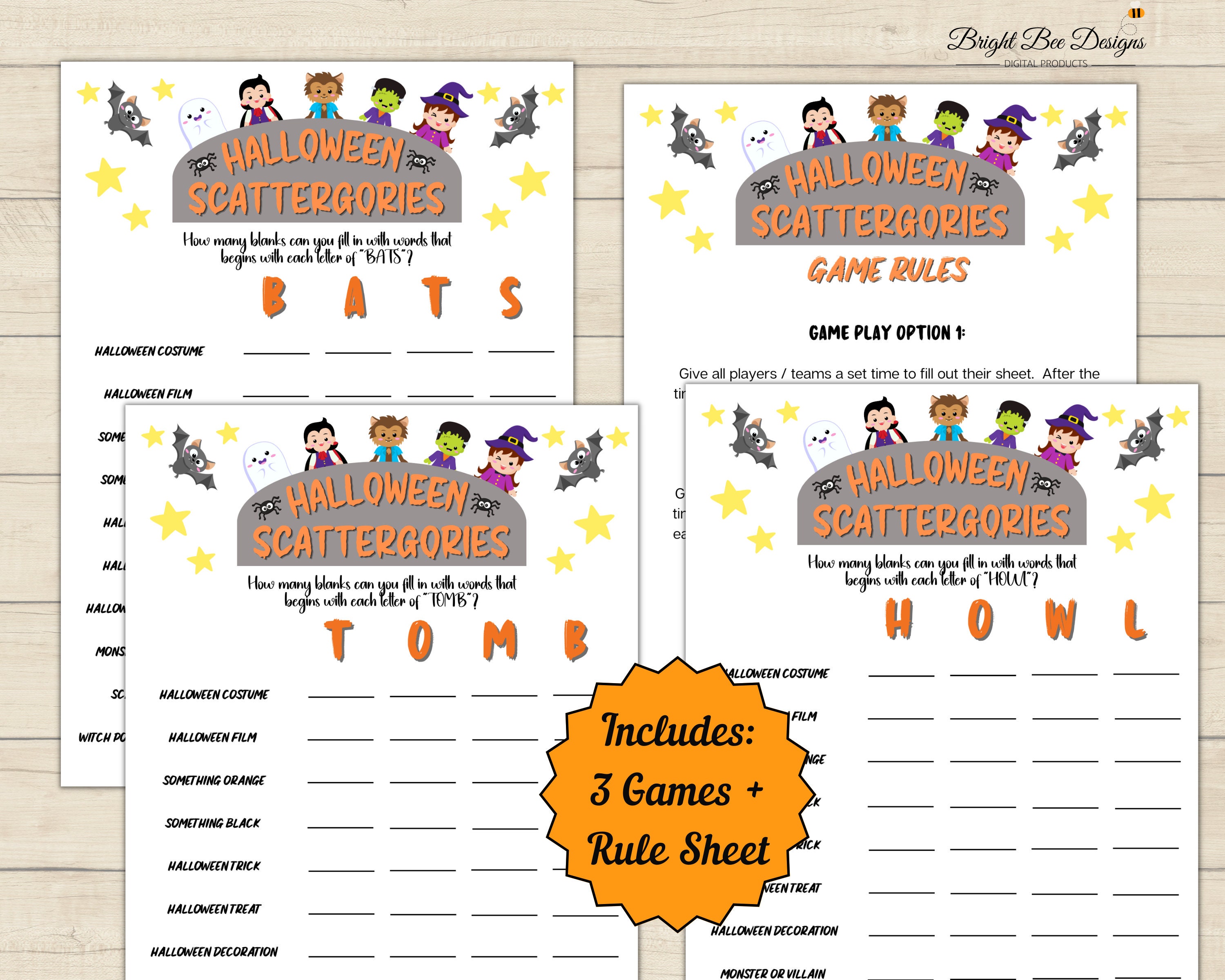 Printable Halloween Activity Sheet Scattergories Game Bundle - Etsy