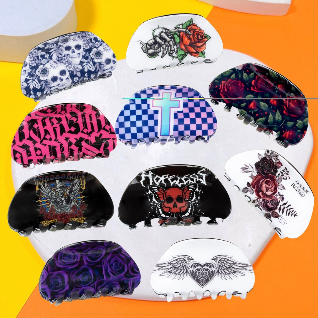 Gothic Style Hair Clip,halloween Skull Hair Clip,dark Roses Hair Clips ...