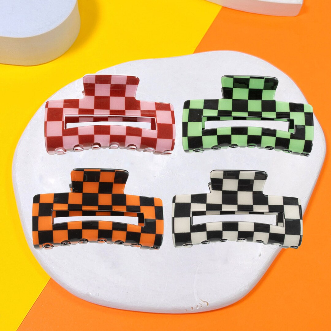 Large Checkered Hair Claw,checkered Hair Clip,plaid Hair Clip,rectangle ...