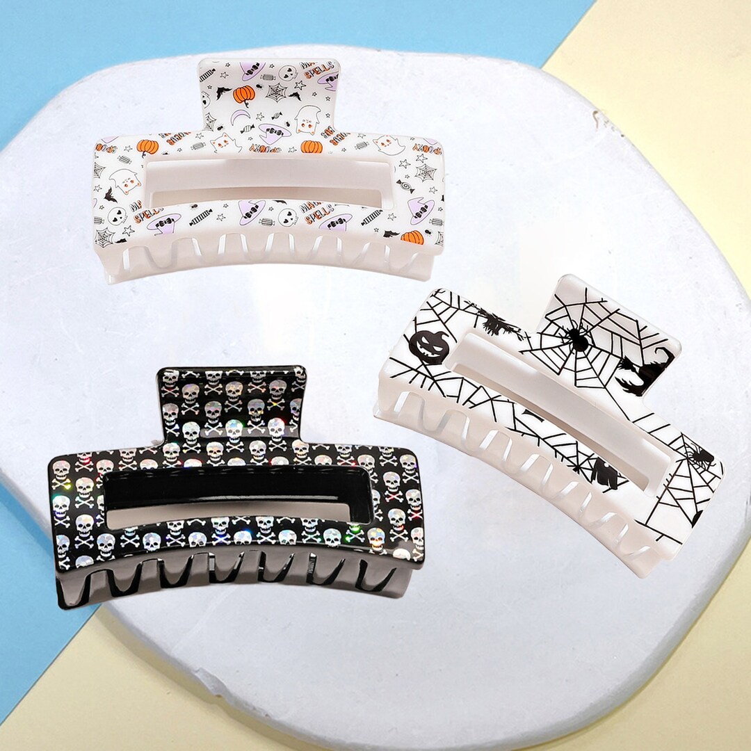 Square Printed Skull Ghost Hair Clip,spider Web Hair Clip,halloween ...