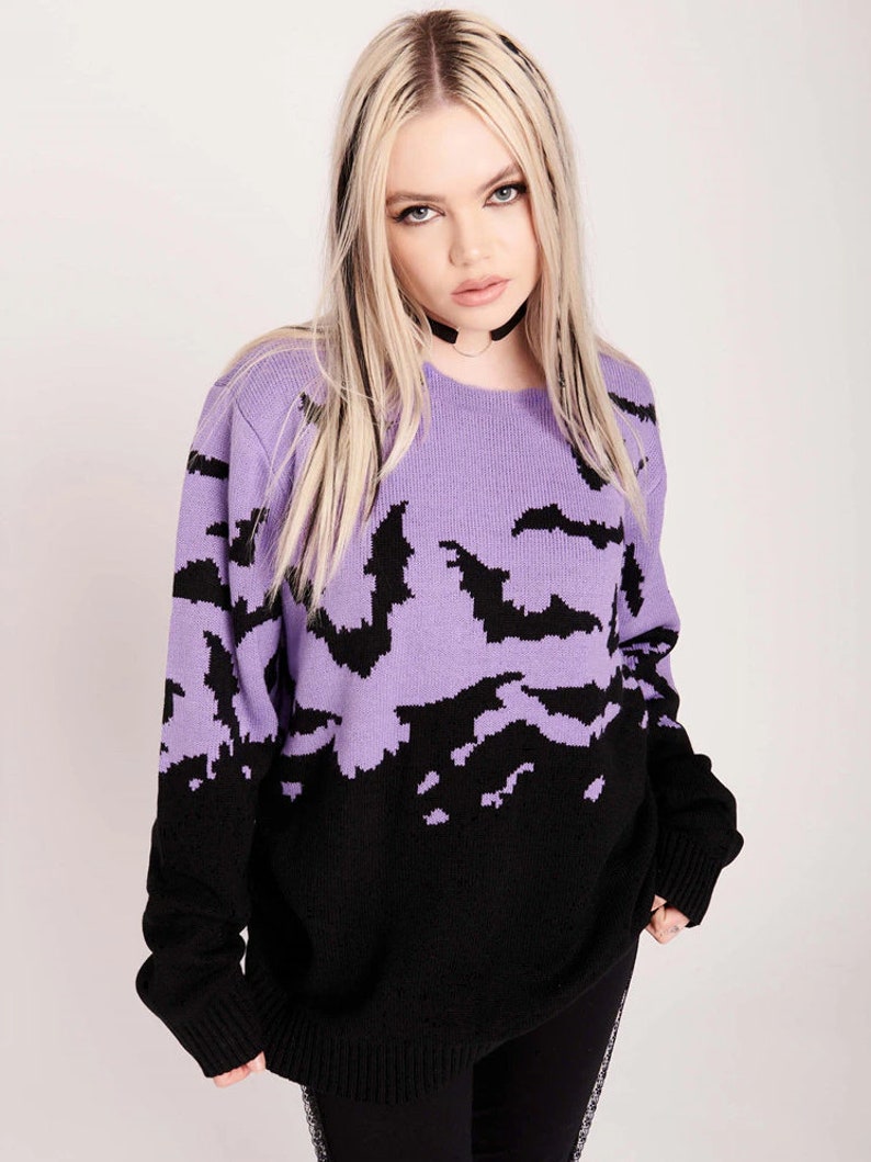 Gothic Bat Pattern Knit Sweater Purple Halloween Spooky - Etsy