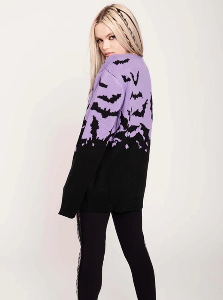 Gothic Bat Pattern Knit Sweater Purple Halloween Spooky - Etsy