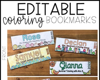 EDITABLE! Back to School Doodles Personalized Coloring Bookmarks | Add ...