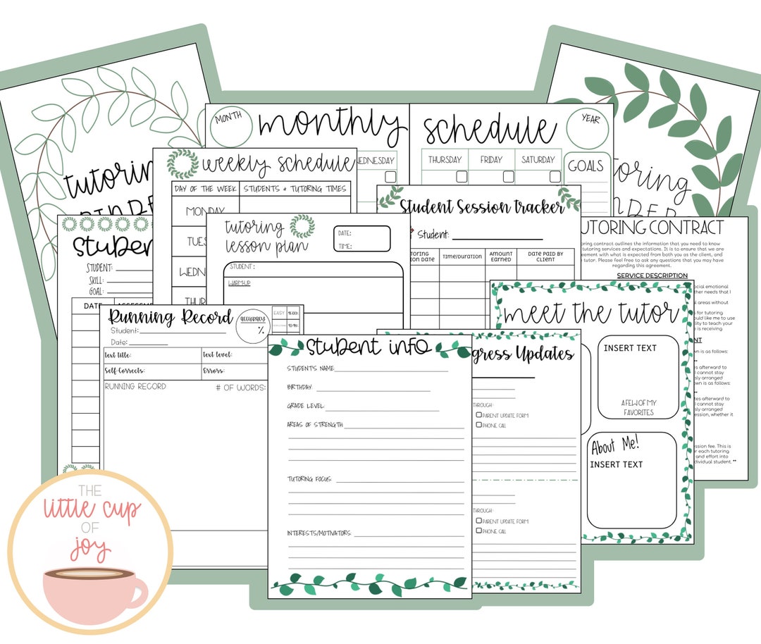 Tutoring Binder (greenery) EDITABLE: for Planning and Organizing ...